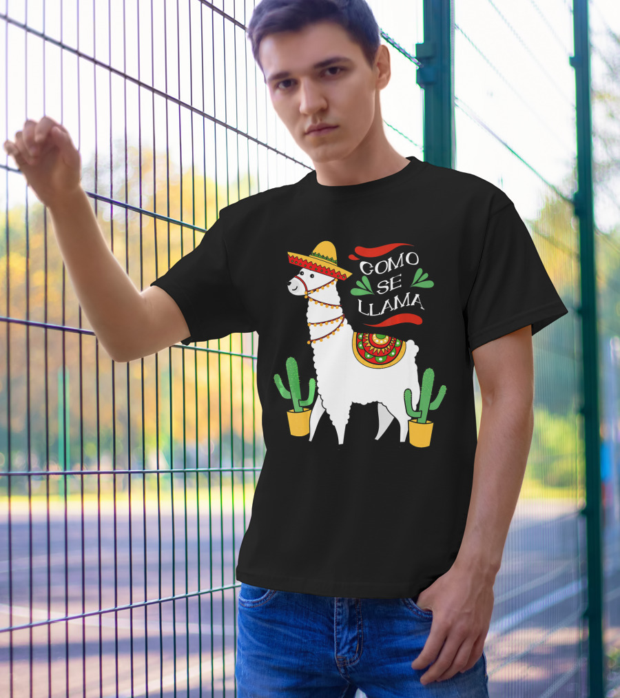 Como Se Llama Cactus Cute Llama With Sombrero Cinco De Mayo T-Shirt
