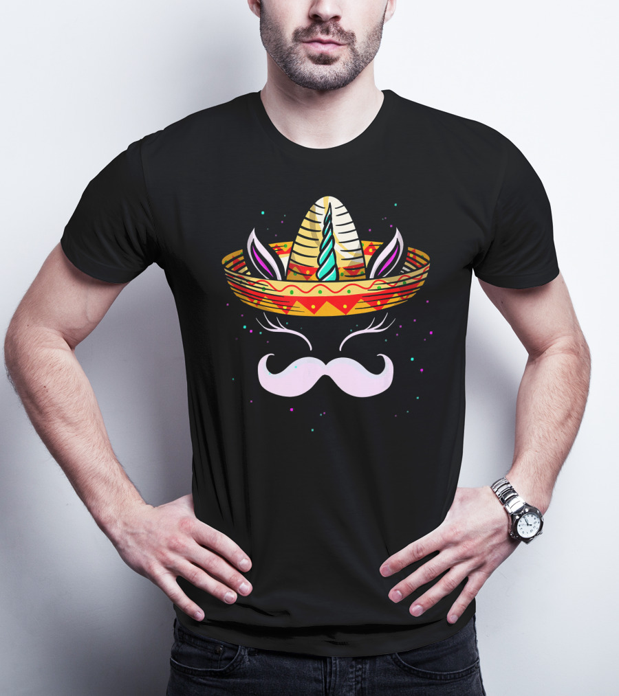 Cinco De Mayo Sombrero Unicorn Face Fantasy Anim T-Shirt