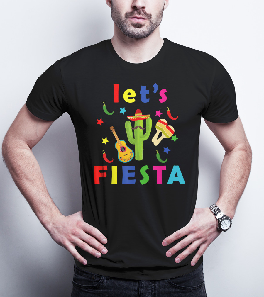 Let's Fiesta Mexican Guitar Cactus Cinco De T-Shirt