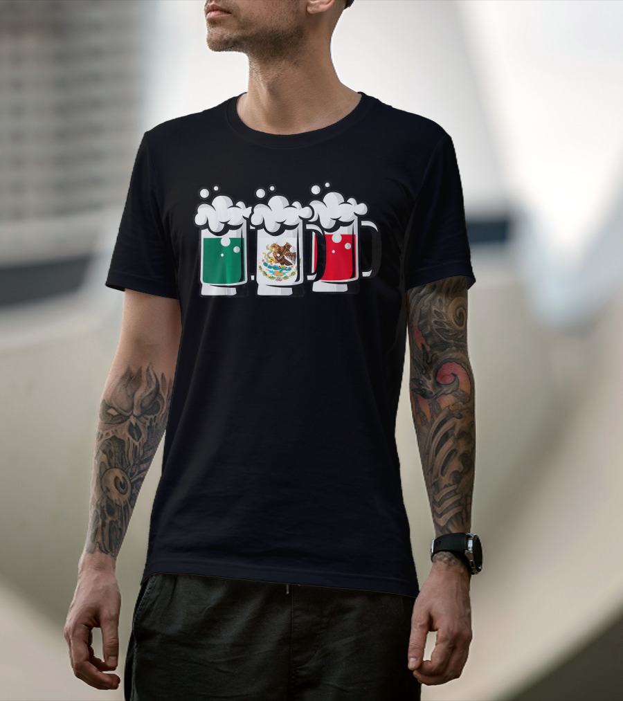 Mexican Flag Beer Glasses Cinco De Mayo T-Shirt
