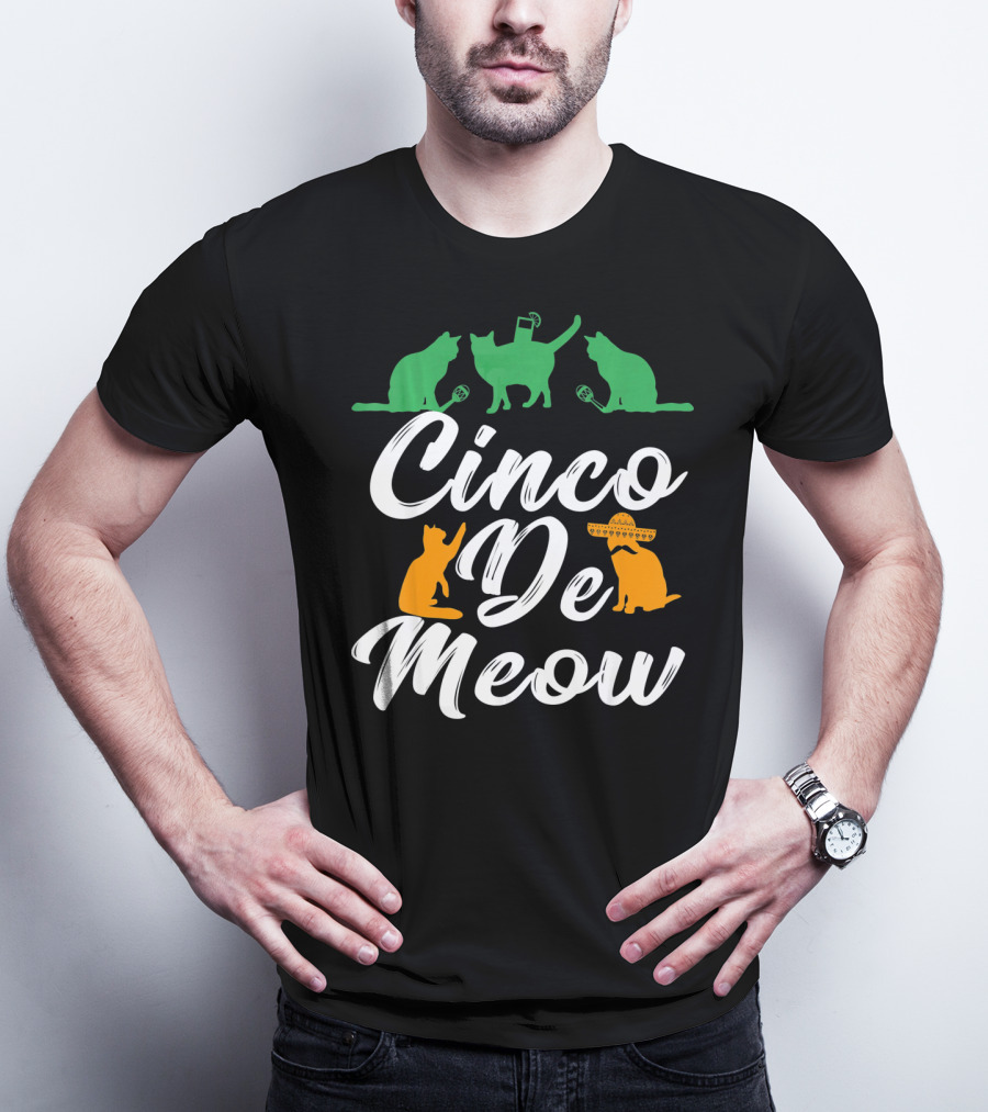 Cinco De Meow Fun Cat Celebration With Mexican Hat T-Shirt