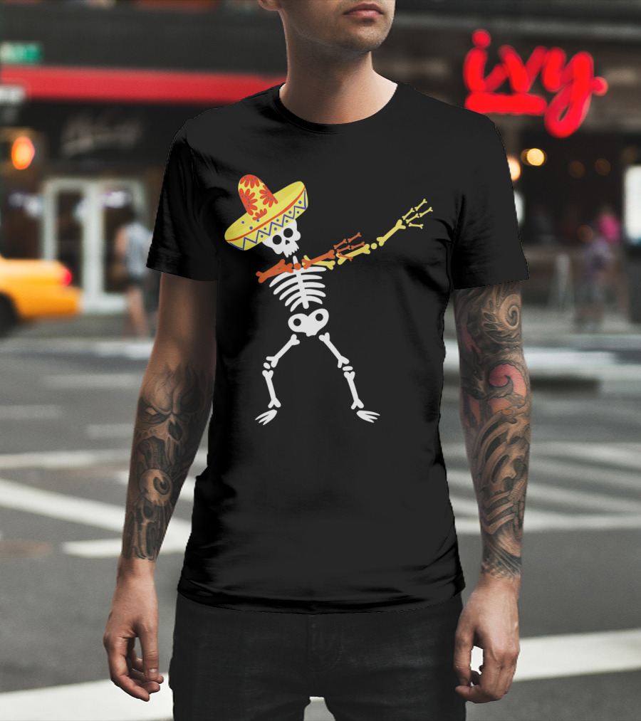 Cinco De Mayo Sombrero Dabbing Skeleton Skull T-Shirt