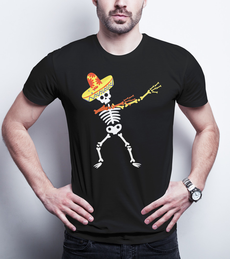 Cinco De Mayo Sombrero Dabbing Skeleton Skull T-Shirt