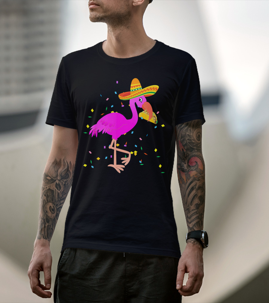 Pink Flamingo Sombrero Taco Mexican Cinco Fiesta T-Shirt