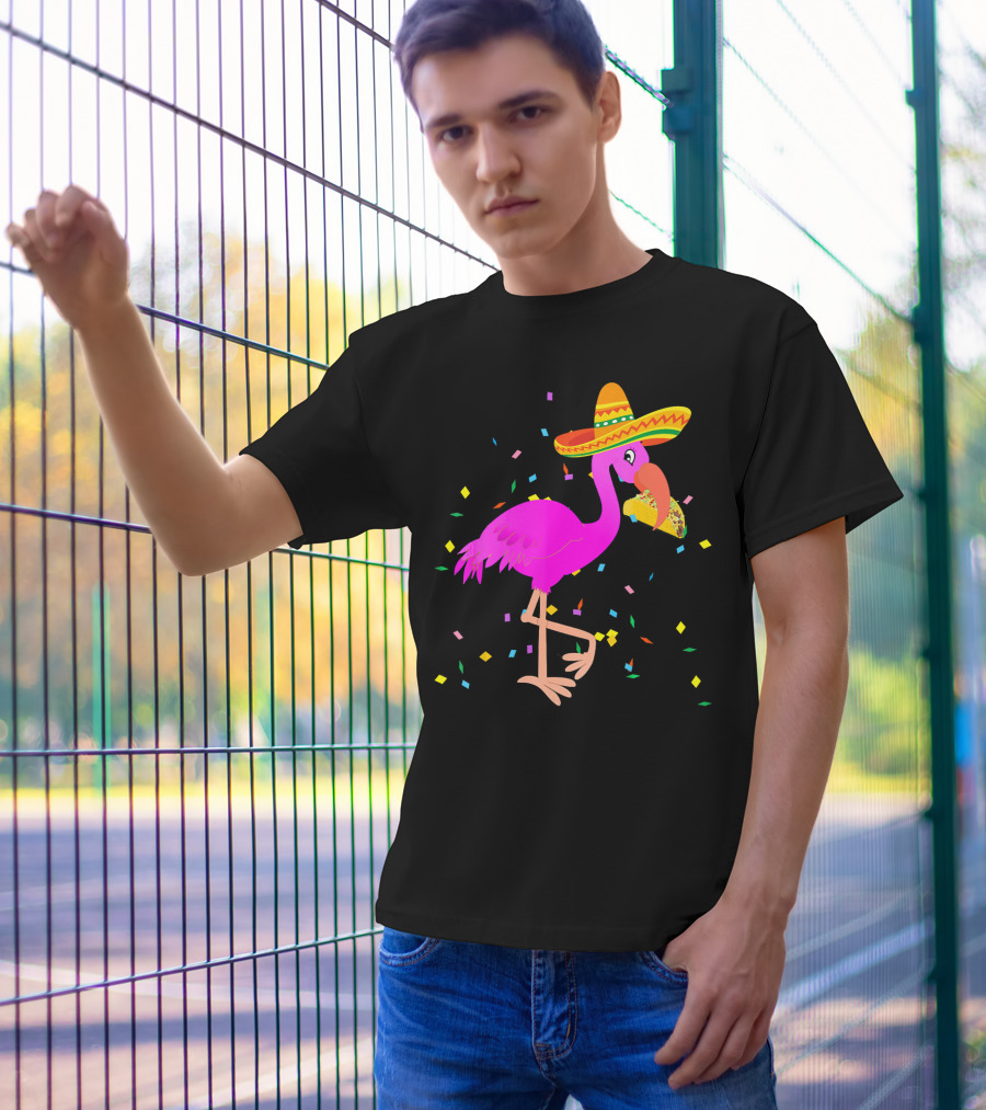 Pink Flamingo Sombrero Taco Mexican Cinco Fiesta T-Shirt