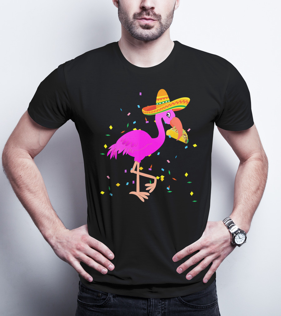 Pink Flamingo Sombrero Taco Mexican Cinco Fiesta T-Shirt