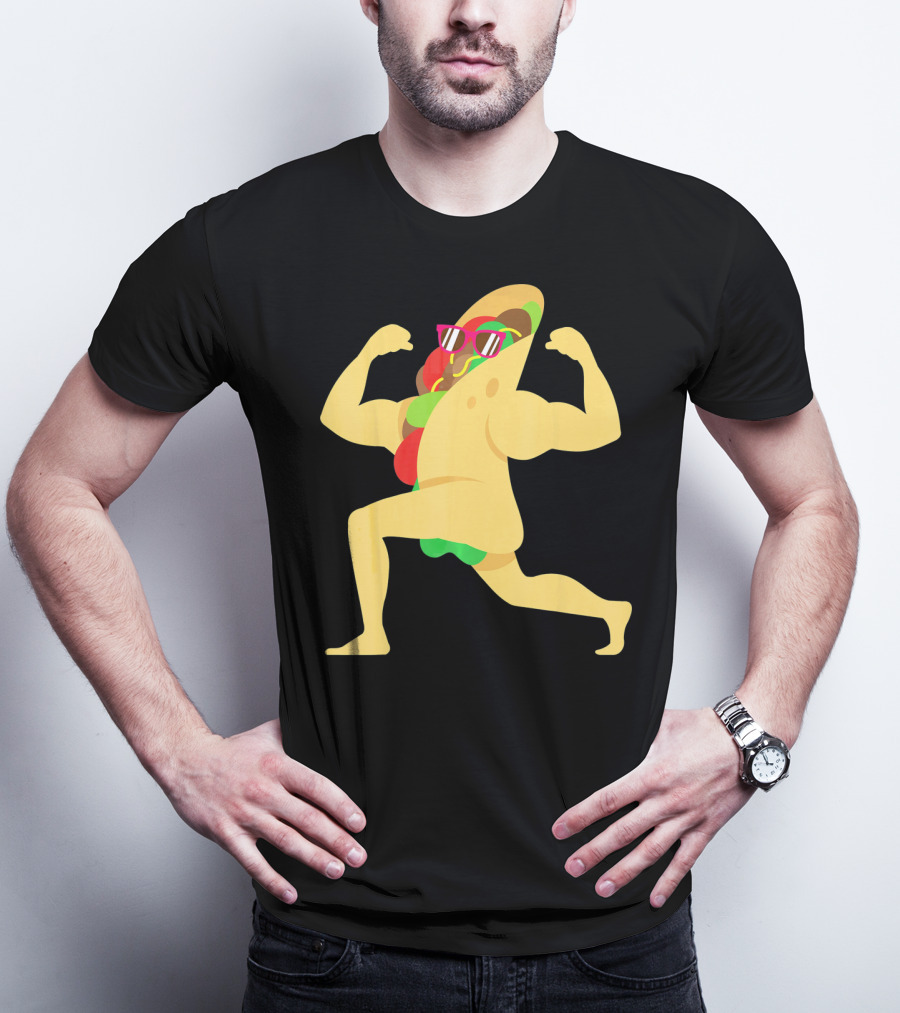 Muscle Beach Taco Funny Mexican Cinco De Mayo Flexing Bodybuilder T-Shirt