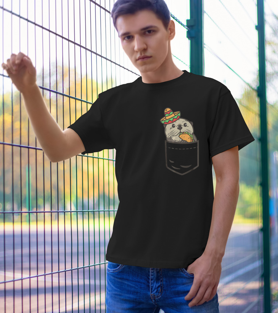 Cute Pocket Otter Sombrero Taco Cinco De Mayo T-Shirt