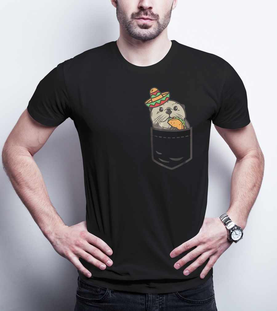 Cute Pocket Otter Sombrero Taco Cinco De Mayo T-Shirt