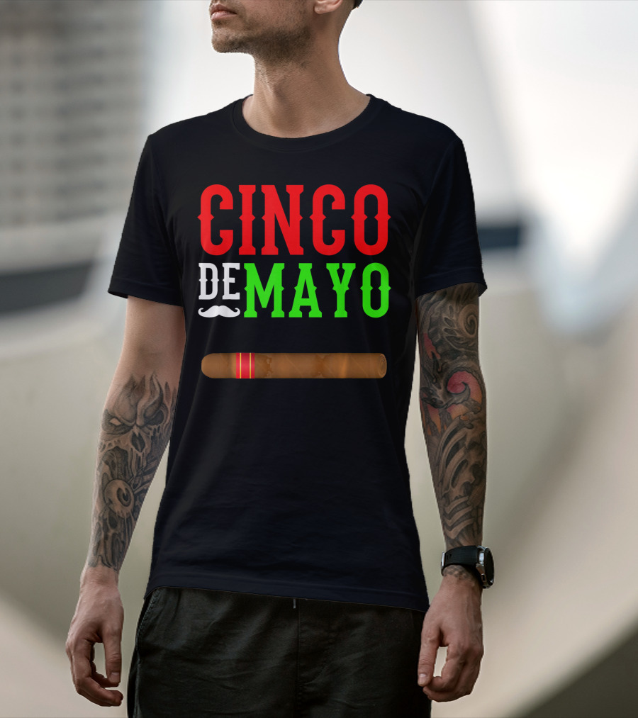 Cinco De Mayo Cigar With Mustache Graphic Funny Mexico T-Shirt