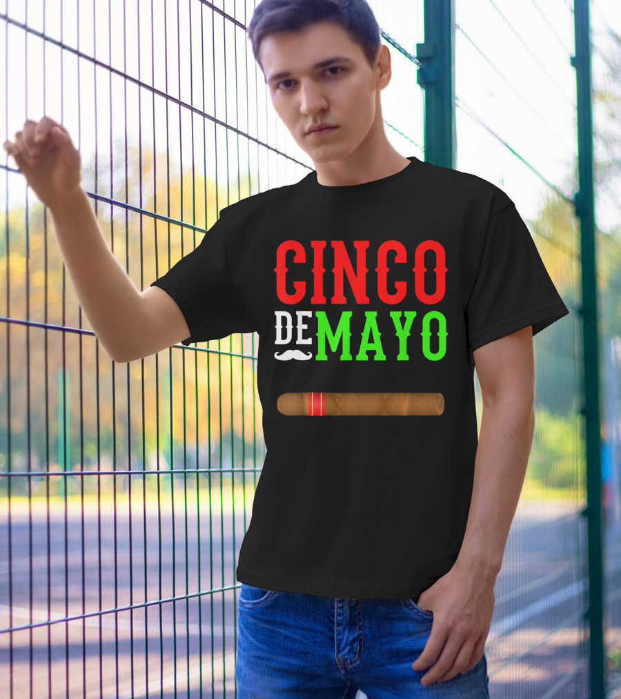 Cinco De Mayo Cigar With Mustache Graphic Funny Mexico T-Shirt