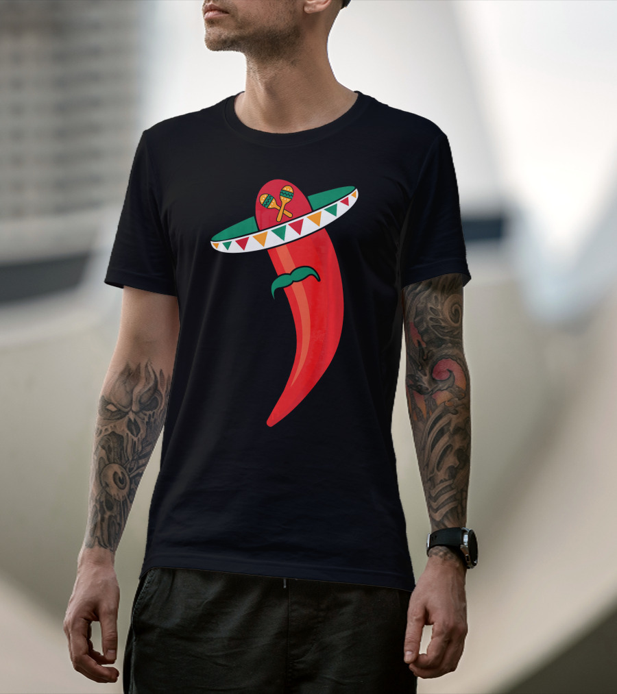 Sombrero Mustache Chili Pepper With Maracas T-Shirt