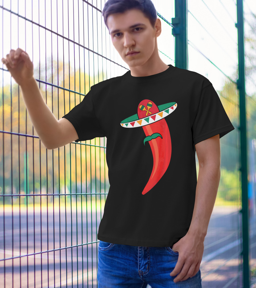 Sombrero Mustache Chili Pepper With Maracas T-Shirt