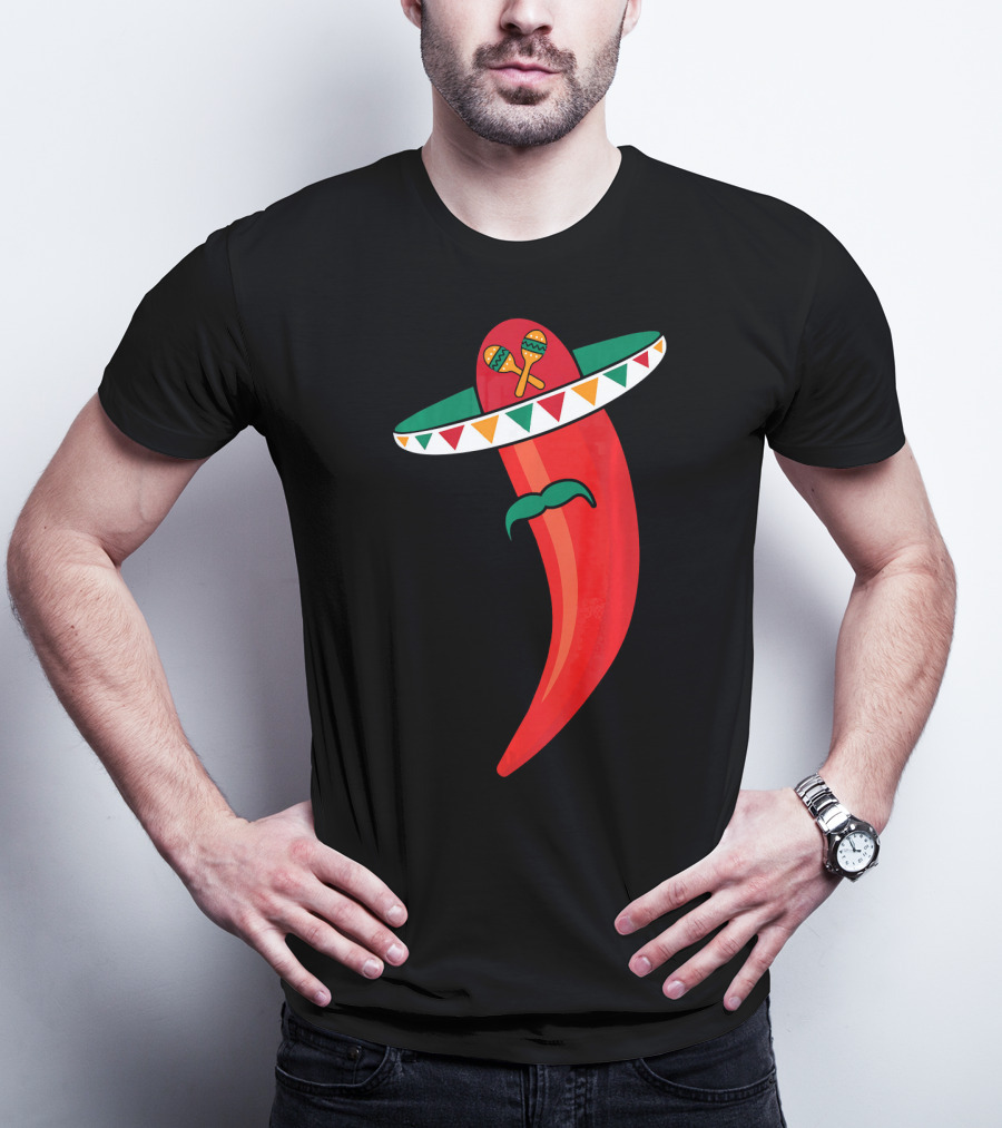 Sombrero Mustache Chili Pepper With Maracas T-Shirt