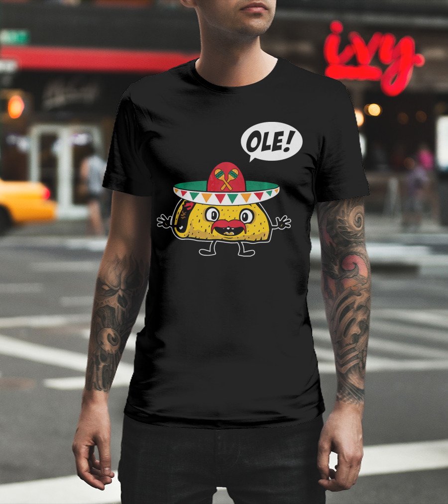Ole Funny Taco With Sombrero For Cinco De Mayo T-Shirt