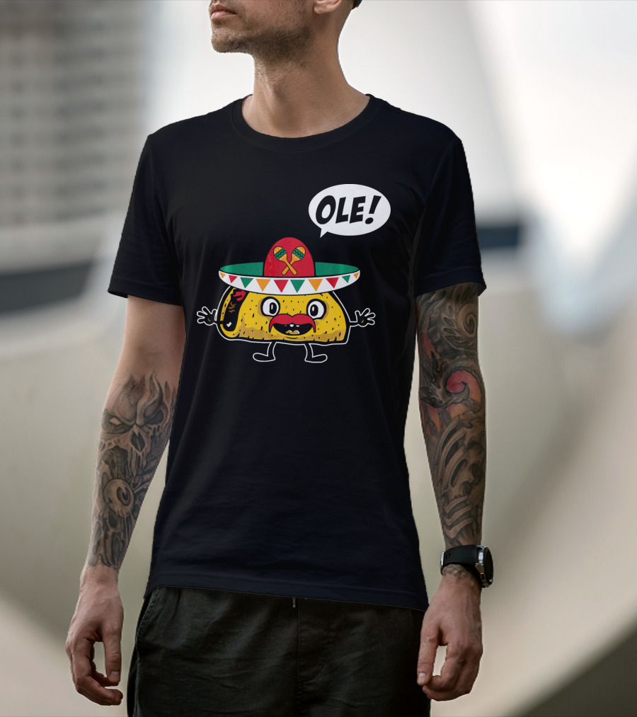 Ole Funny Taco With Sombrero For Cinco De Mayo T-Shirt