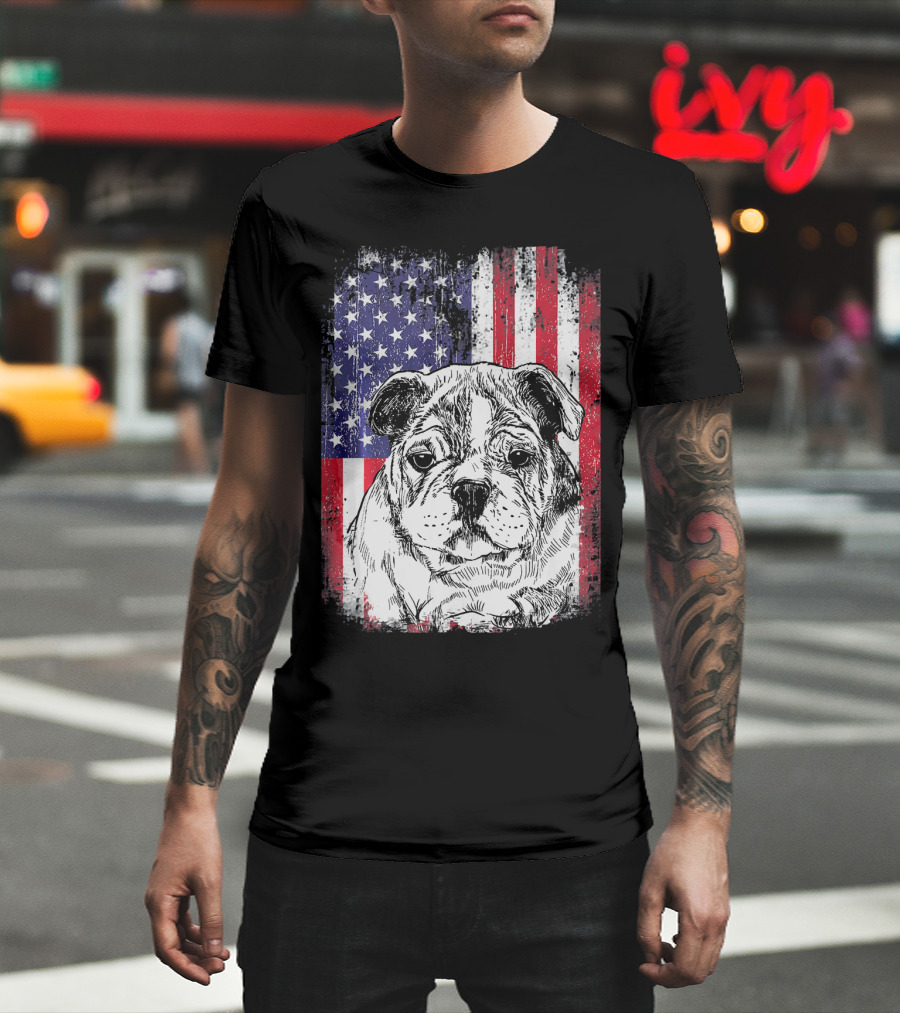 Patriotic American Flag Bulldog T-Shirt