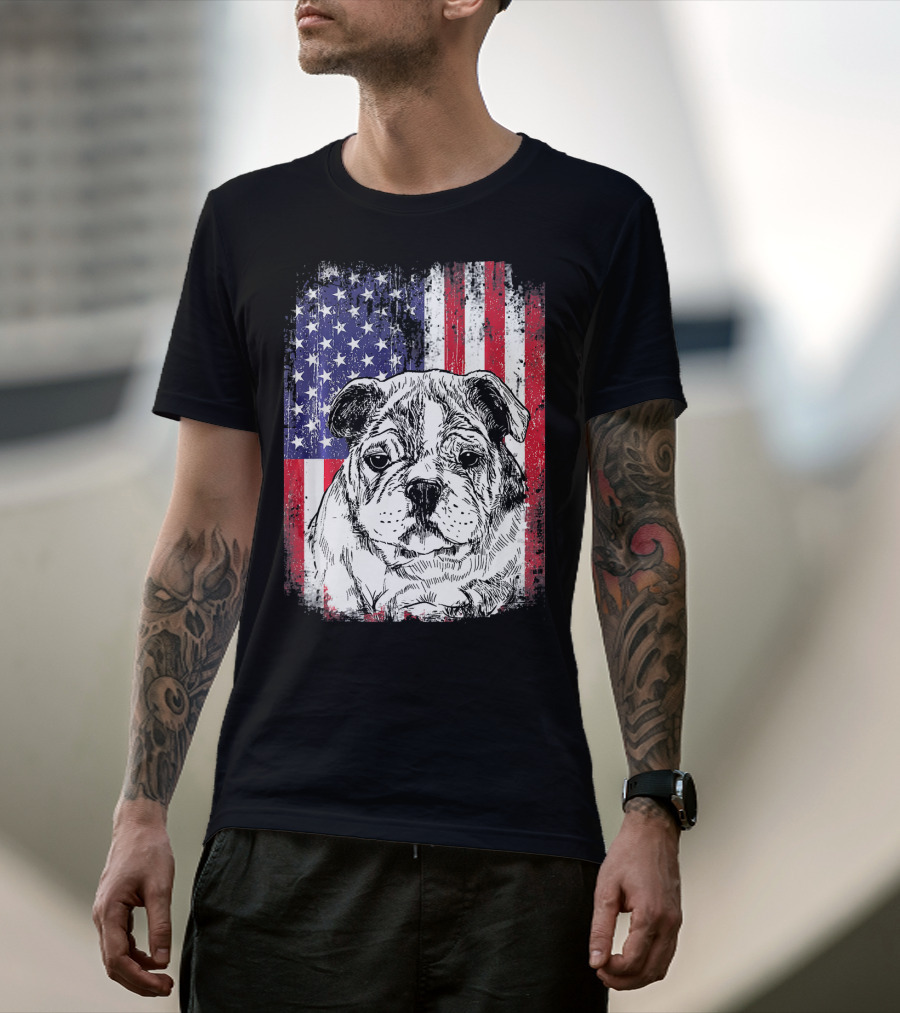 Patriotic American Flag Bulldog T-Shirt