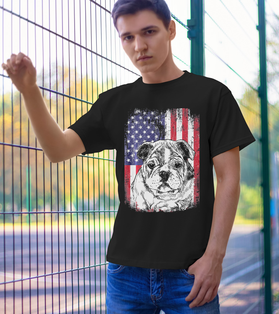 Patriotic American Flag Bulldog T-Shirt