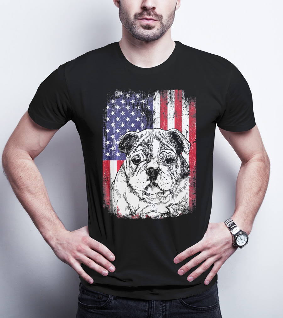 Patriotic American Flag Bulldog T-Shirt