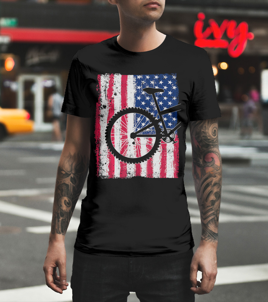 Mountain Bike Cycling American Flag Bicycle USA T-Shirt