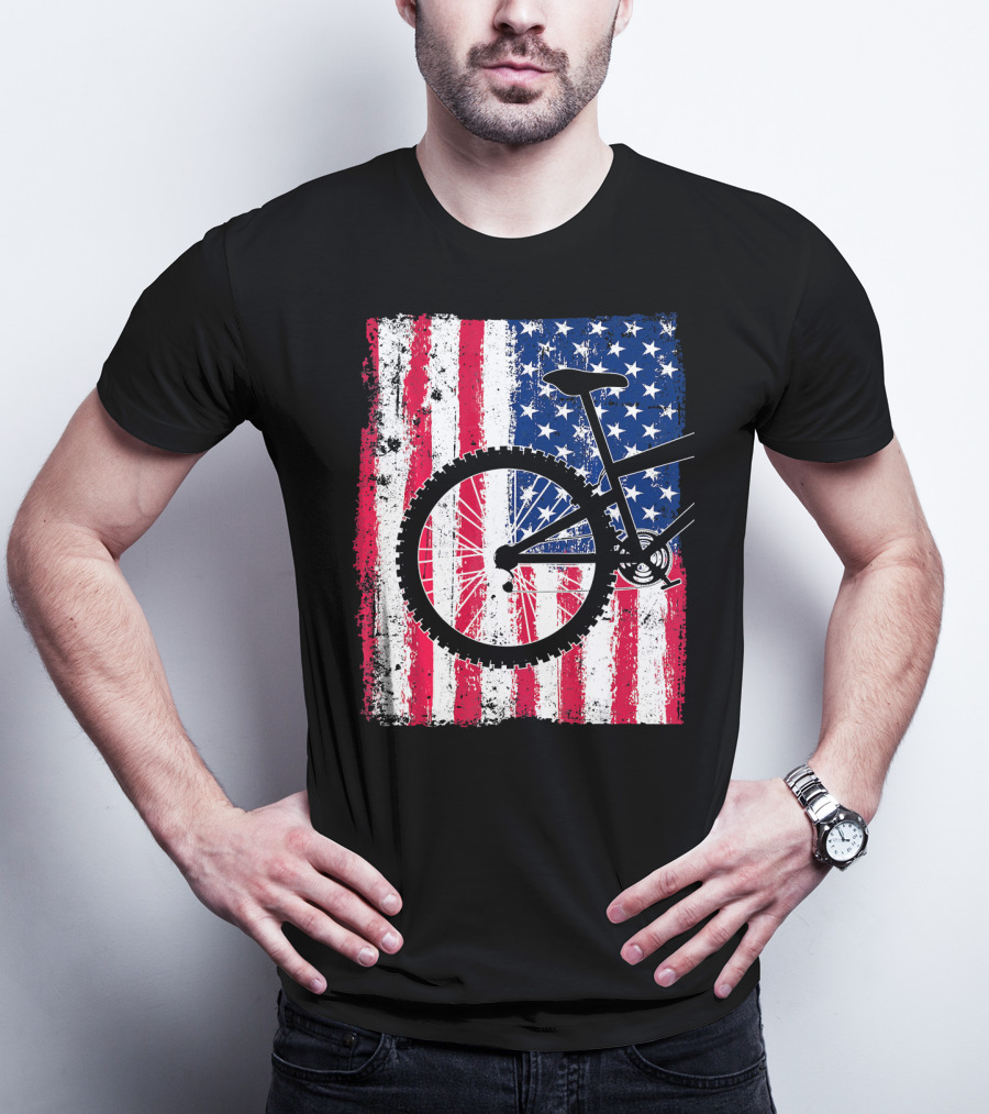 Mountain Bike Cycling American Flag Bicycle USA T-Shirt