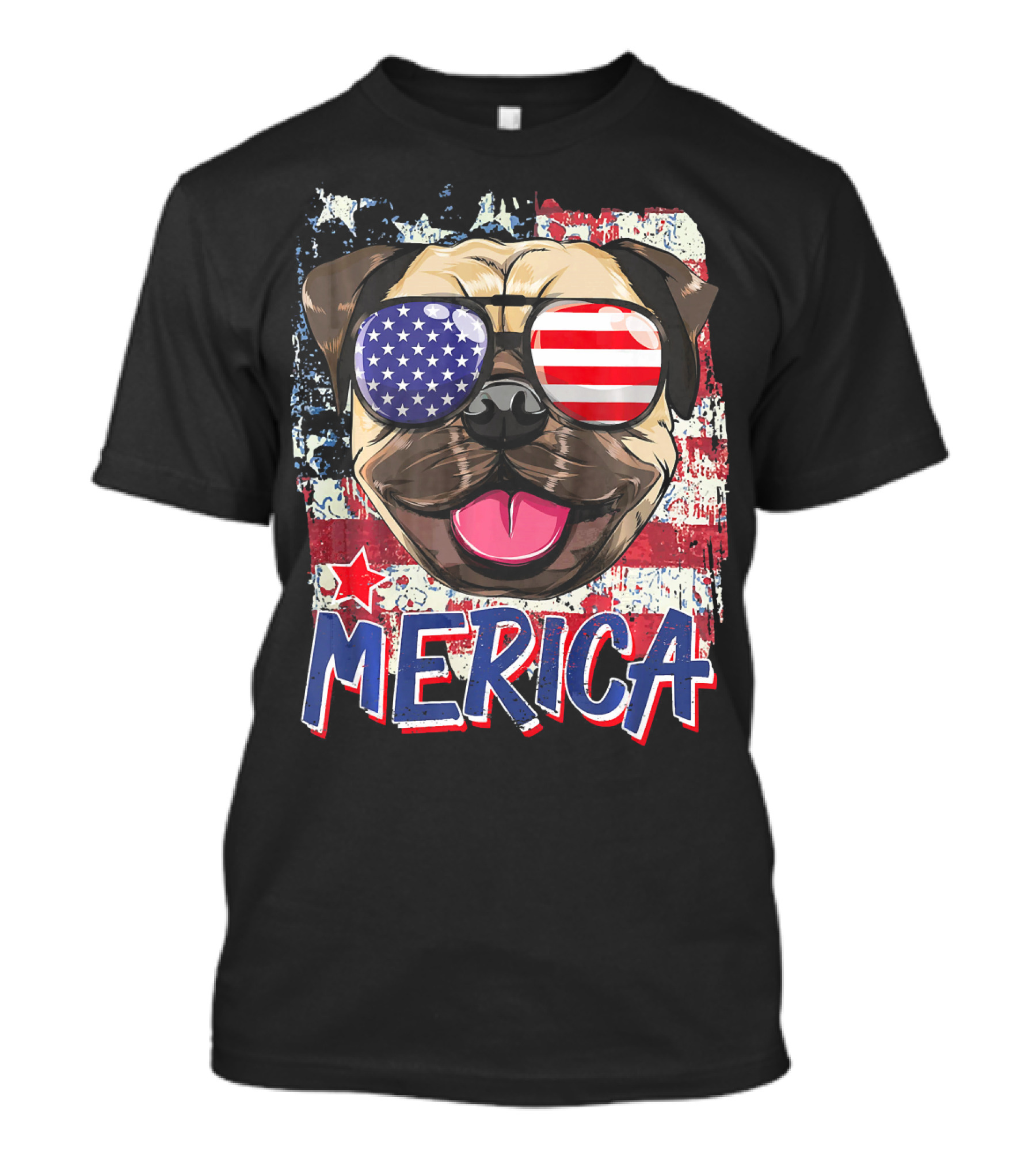 American Flag Pug Dog Merica Sunglasses USA T-Shirt