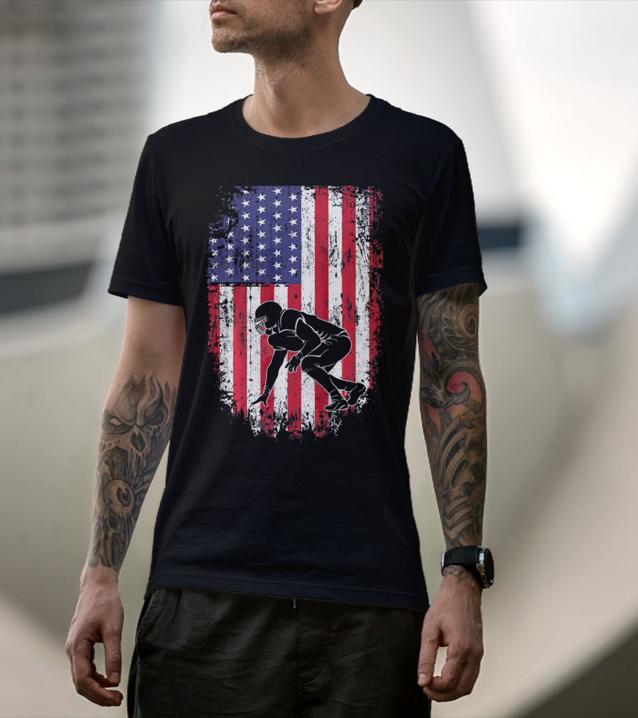 Football Lineman American Flag Vintage Grunge T-Shirt
