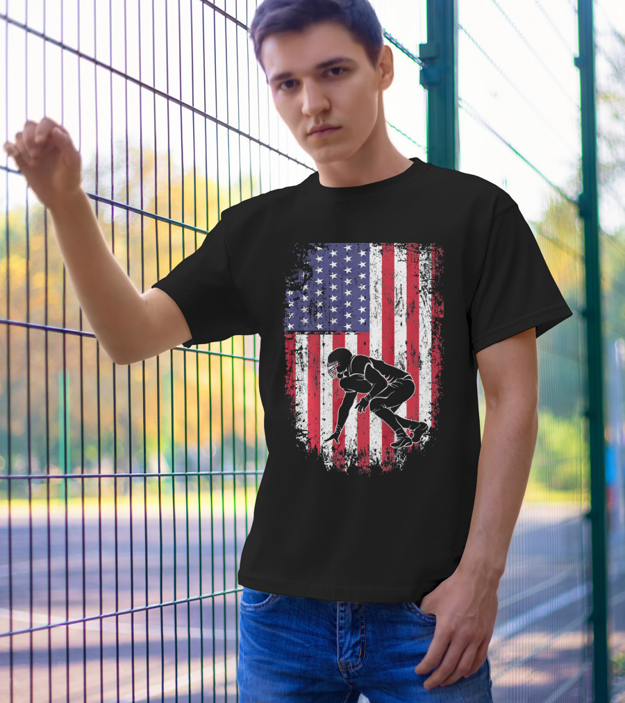 Football Lineman American Flag Vintage Grunge T-Shirt