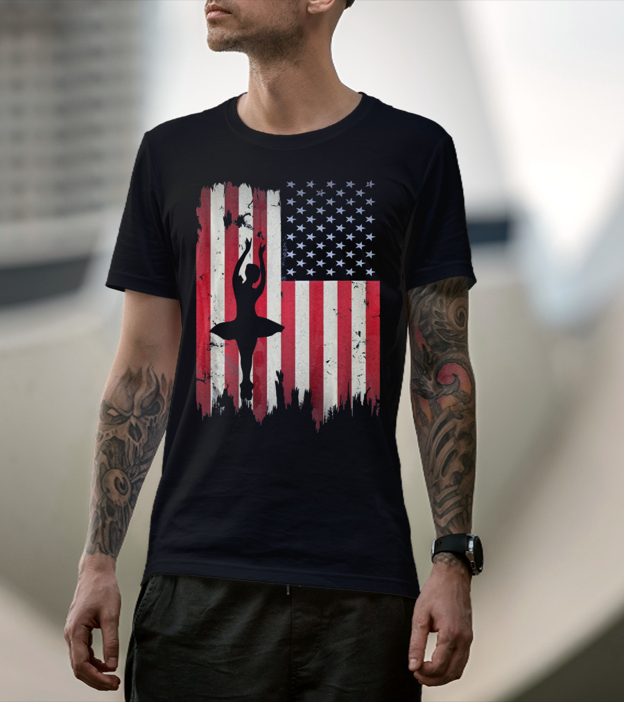 Ballerina Silhouette With American Flag Ballet USA T-Shirt