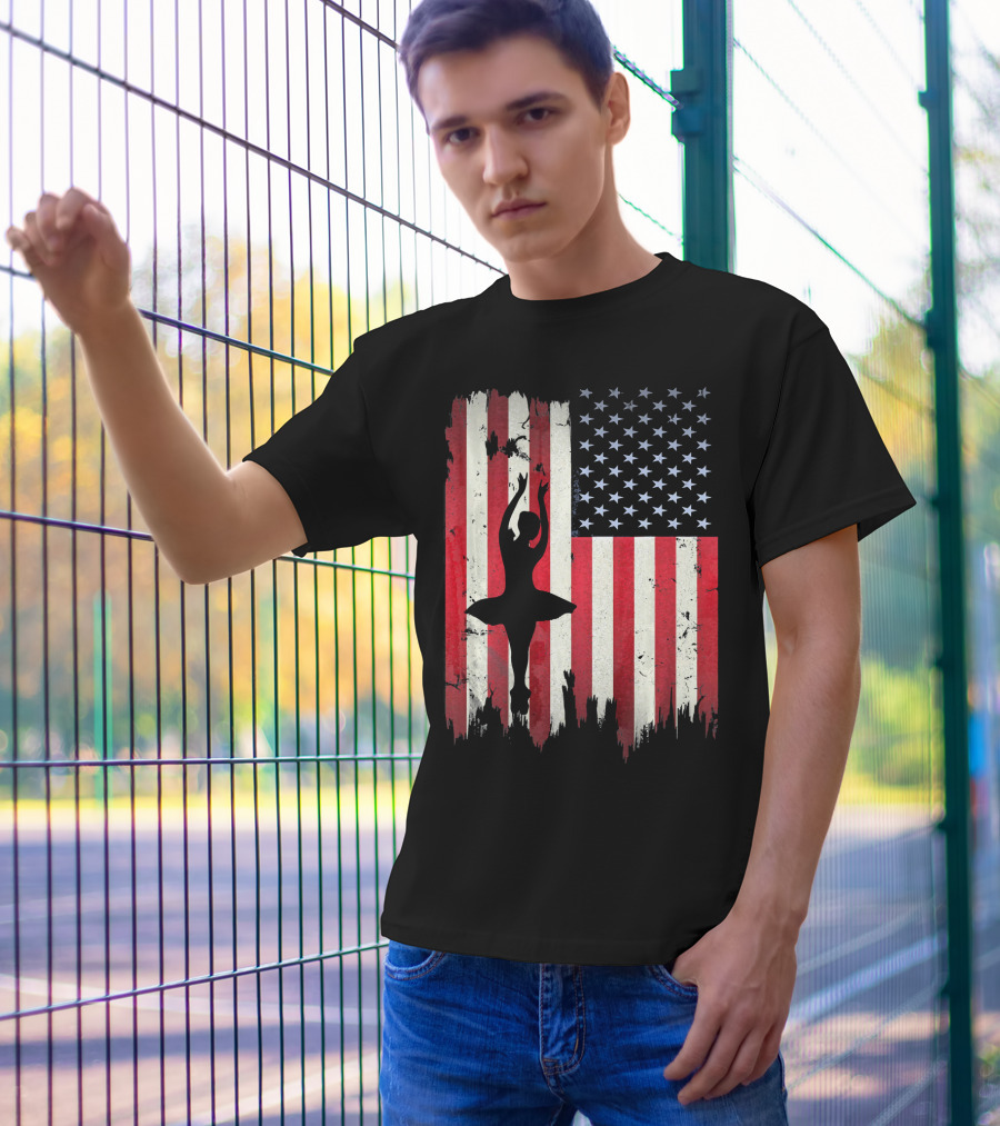 Ballerina Silhouette With American Flag Ballet USA T-Shirt