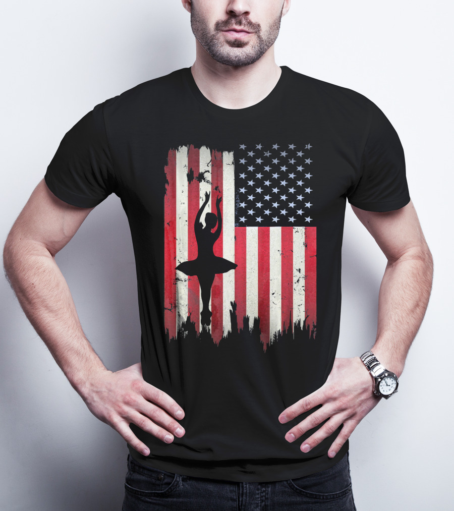 Ballerina Silhouette With American Flag Ballet USA T-Shirt