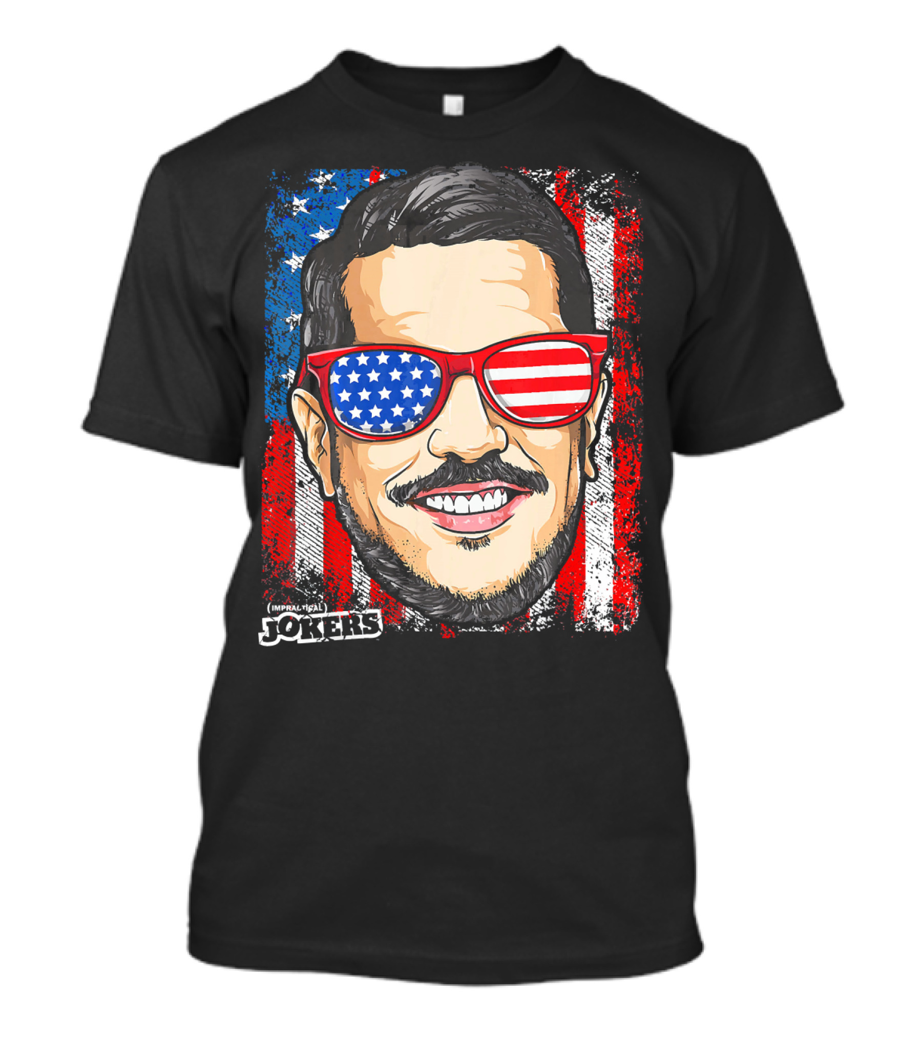 Impractical Jokers Patriotic Sal American Flag Sunglasses And Smiling Face T-Shirt