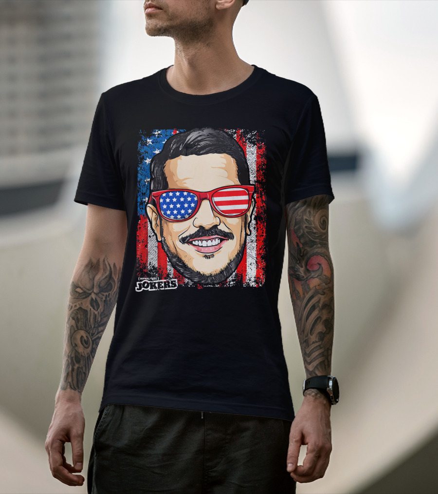 Impractical Jokers Patriotic Sal American Flag Sunglasses And Smiling Face T-Shirt