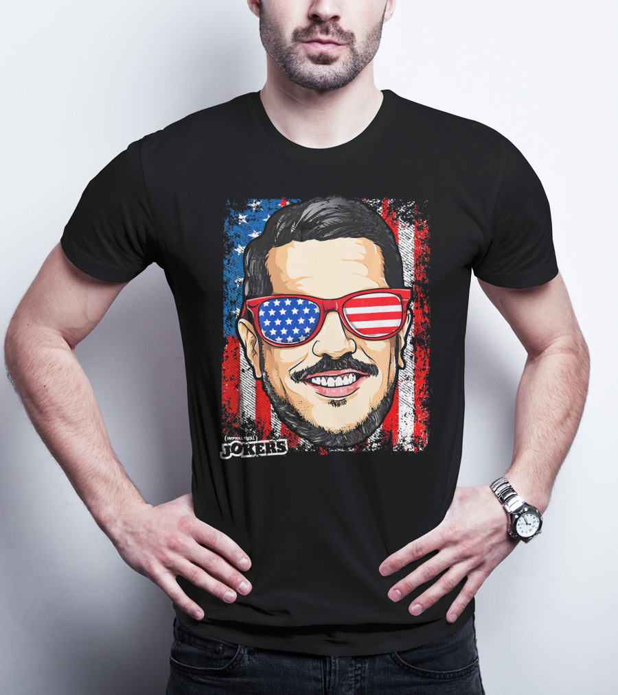 Impractical Jokers Patriotic Sal American Flag Sunglasses And Smiling Face T-Shirt