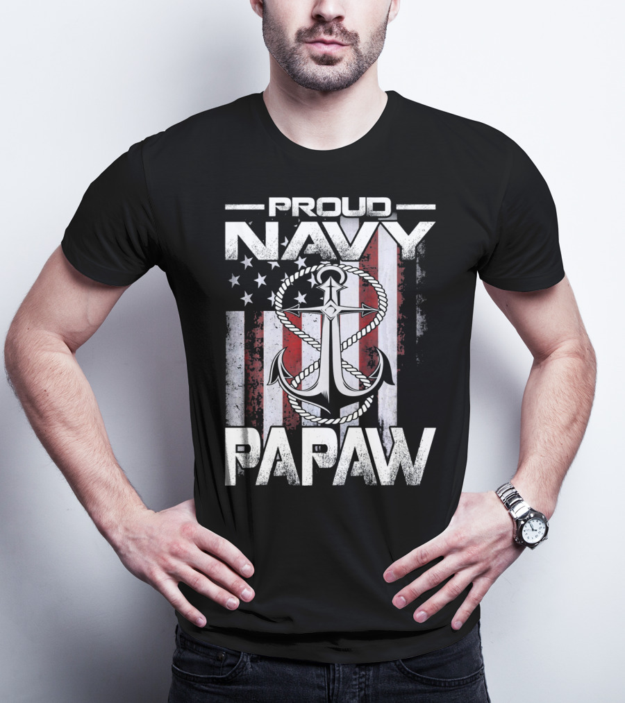 Proud Navy Papaw American Flag Anchor USA T-Shirt