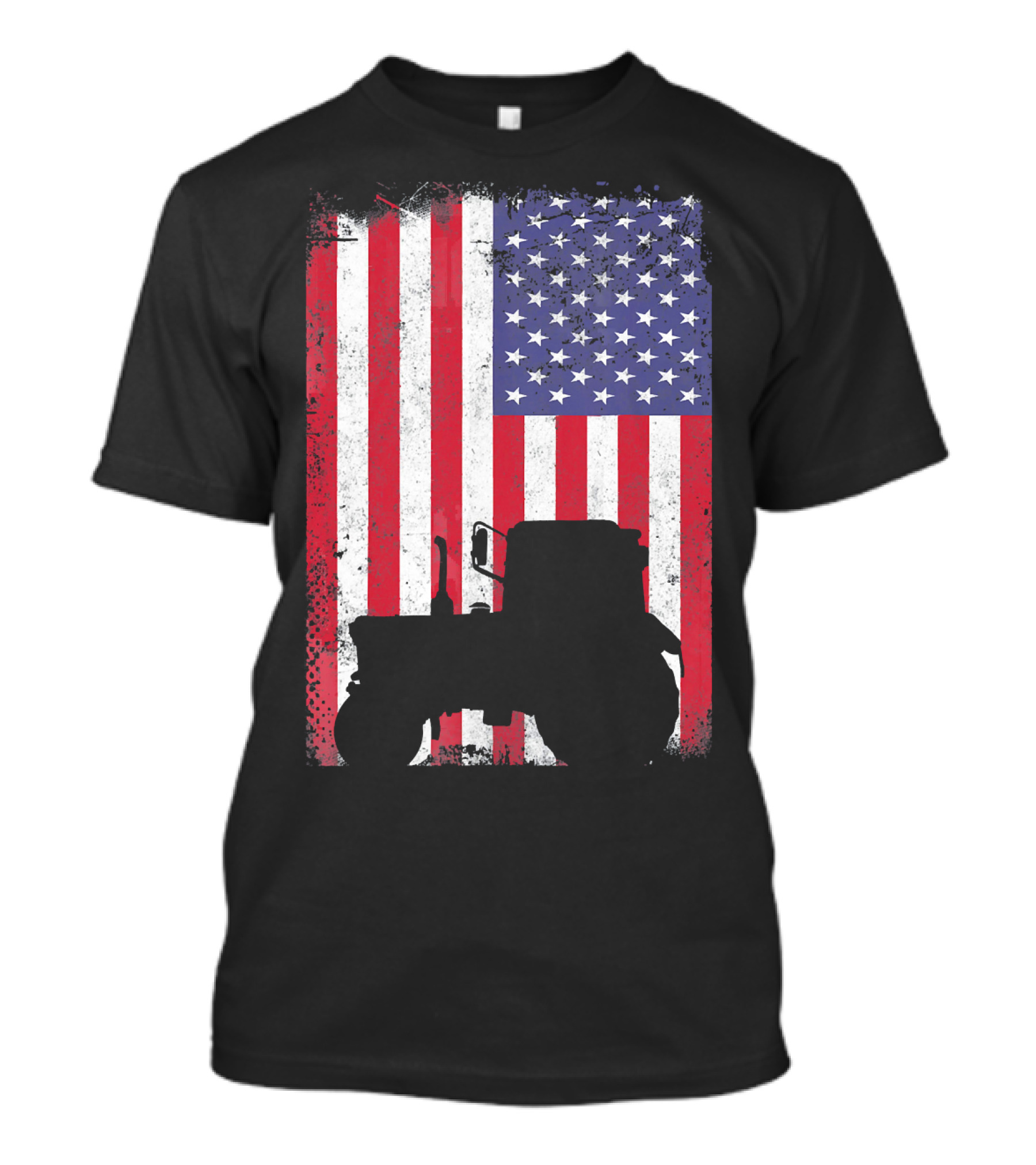 Tractor Silhouette Against Distressed American Flag Patriotic T-Shirt