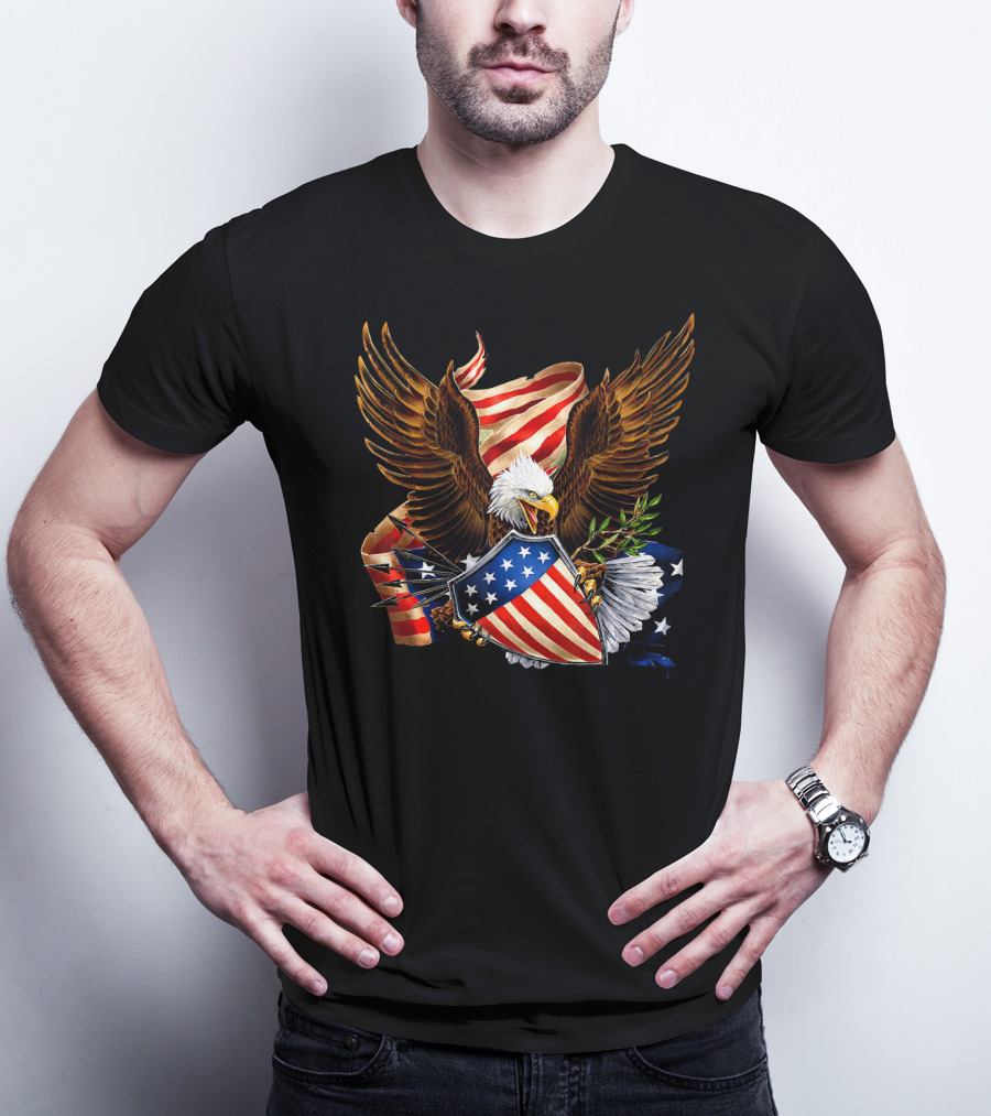 American Patriotic Eagle With Shield Arrows And Stars T-Shirt