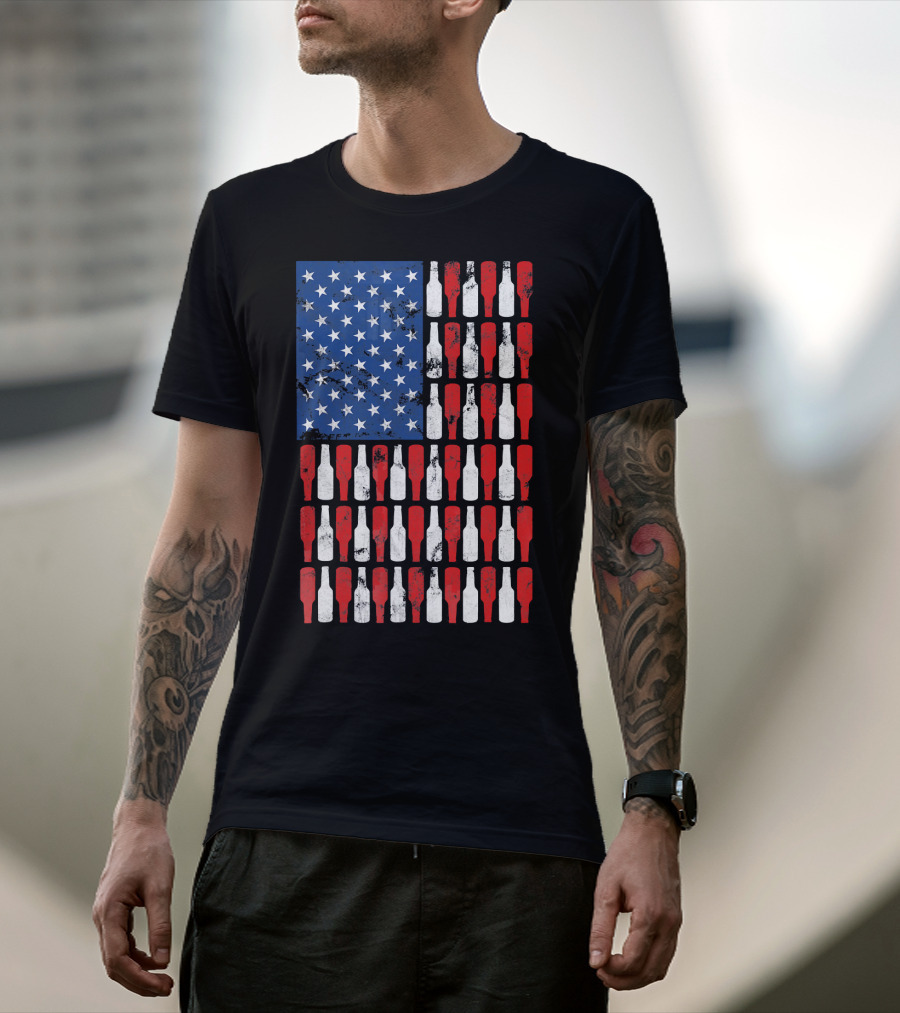 Vintage USA American Flag Made Of Beer Bottles T-Shirt