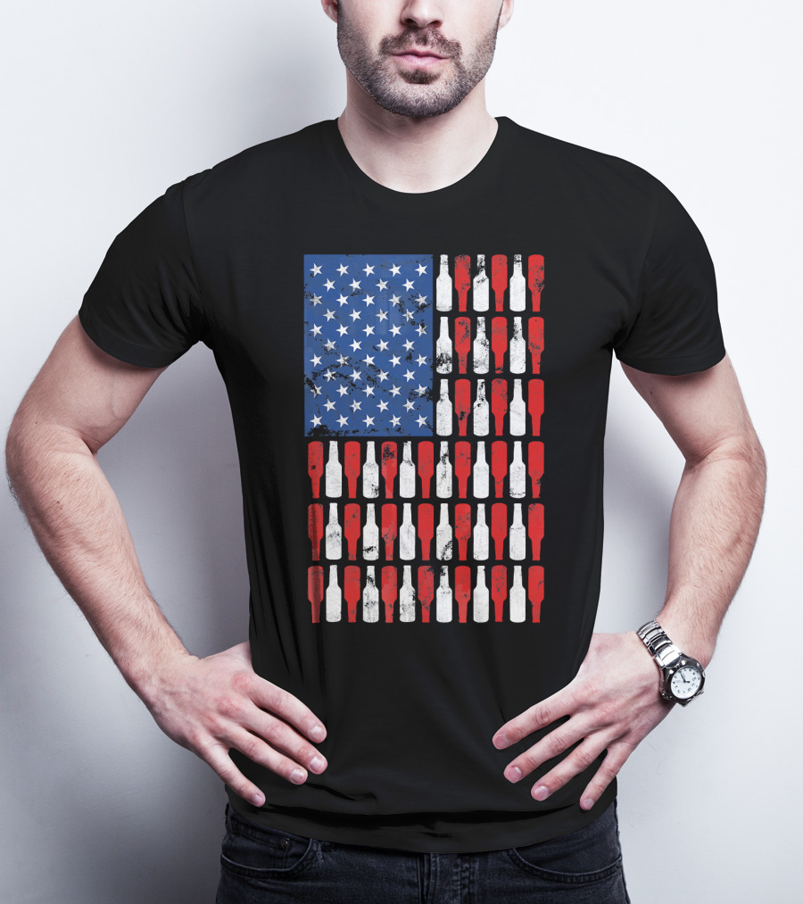 Vintage USA American Flag Made Of Beer Bottles T-Shirt