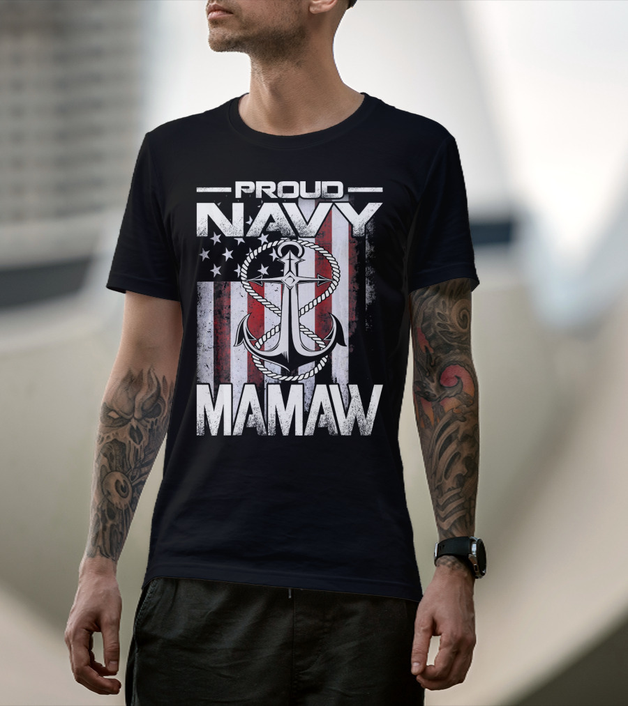 Proud Navy Mamaw USA Patriotic Anchor And Flag T-Shirt