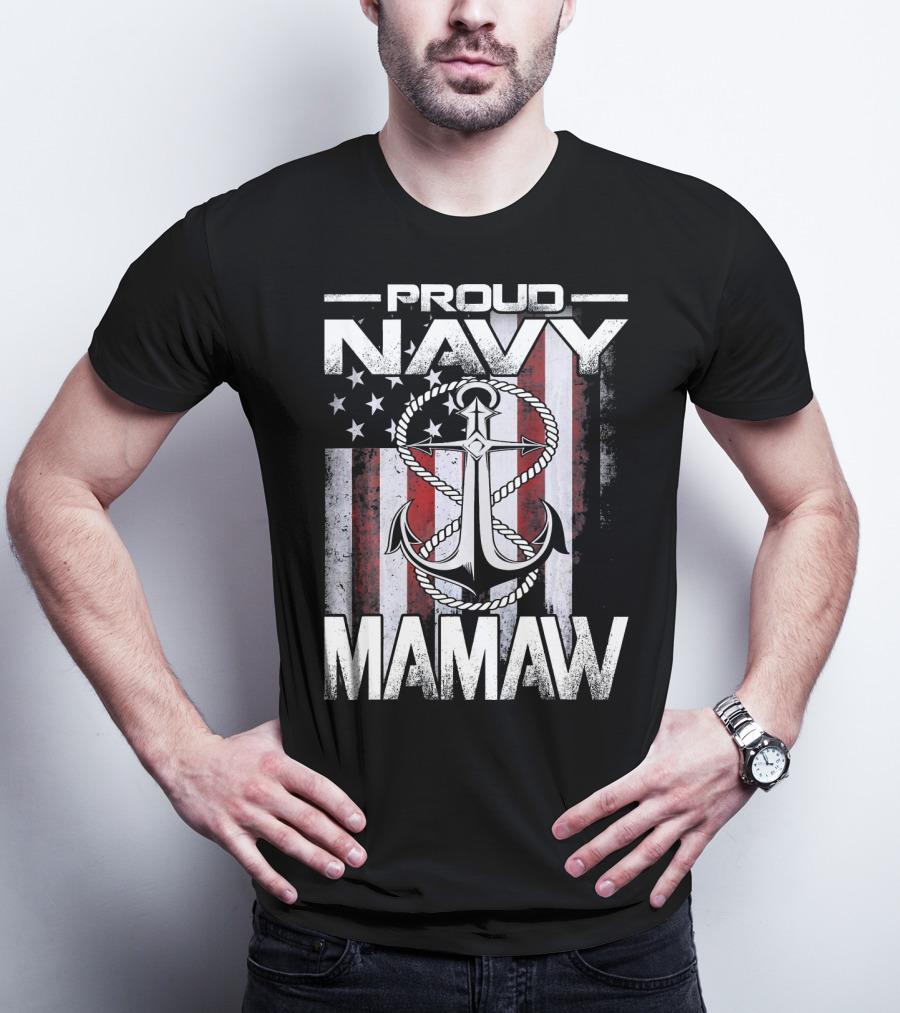 Proud Navy Mamaw USA Patriotic Anchor And Flag T-Shirt