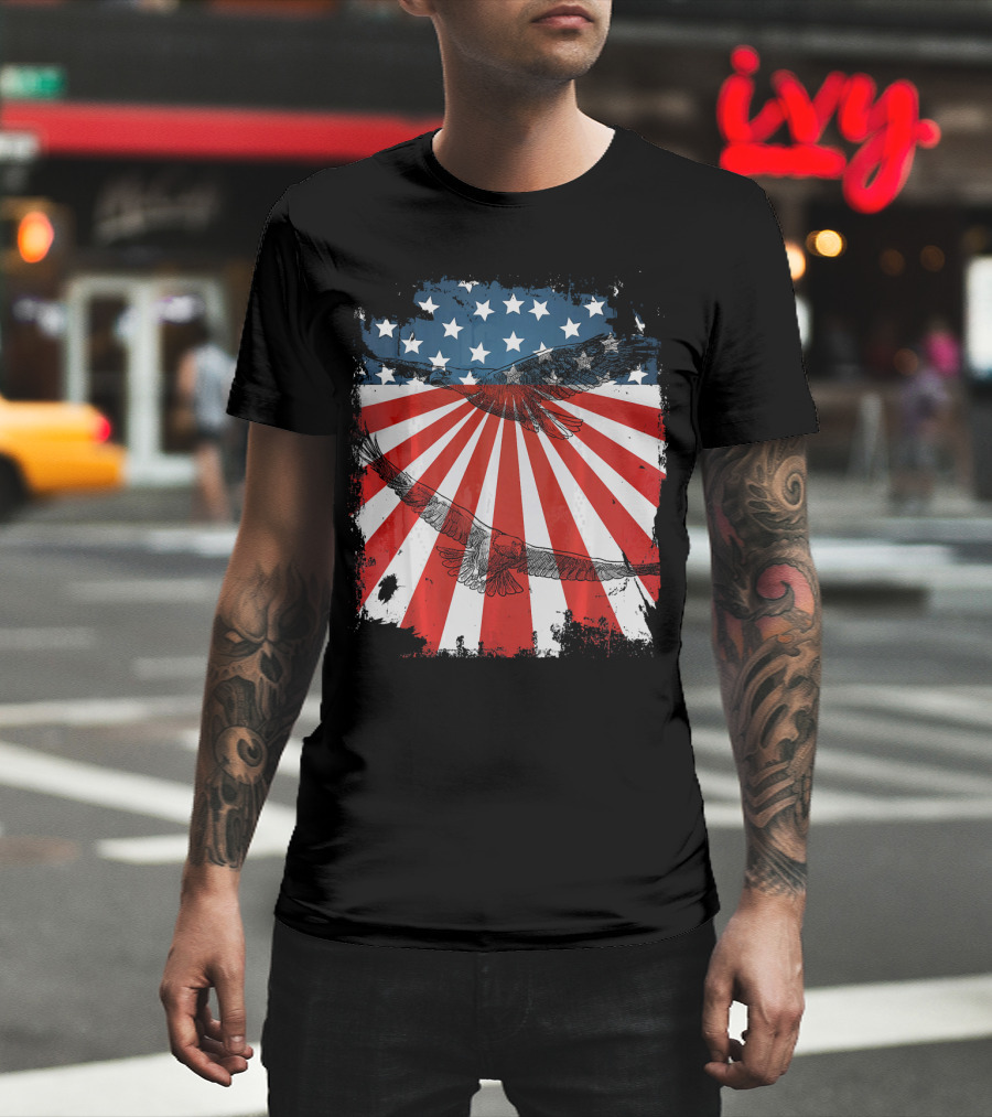 Patriotic Bald Eagle American Flag T-Shirt