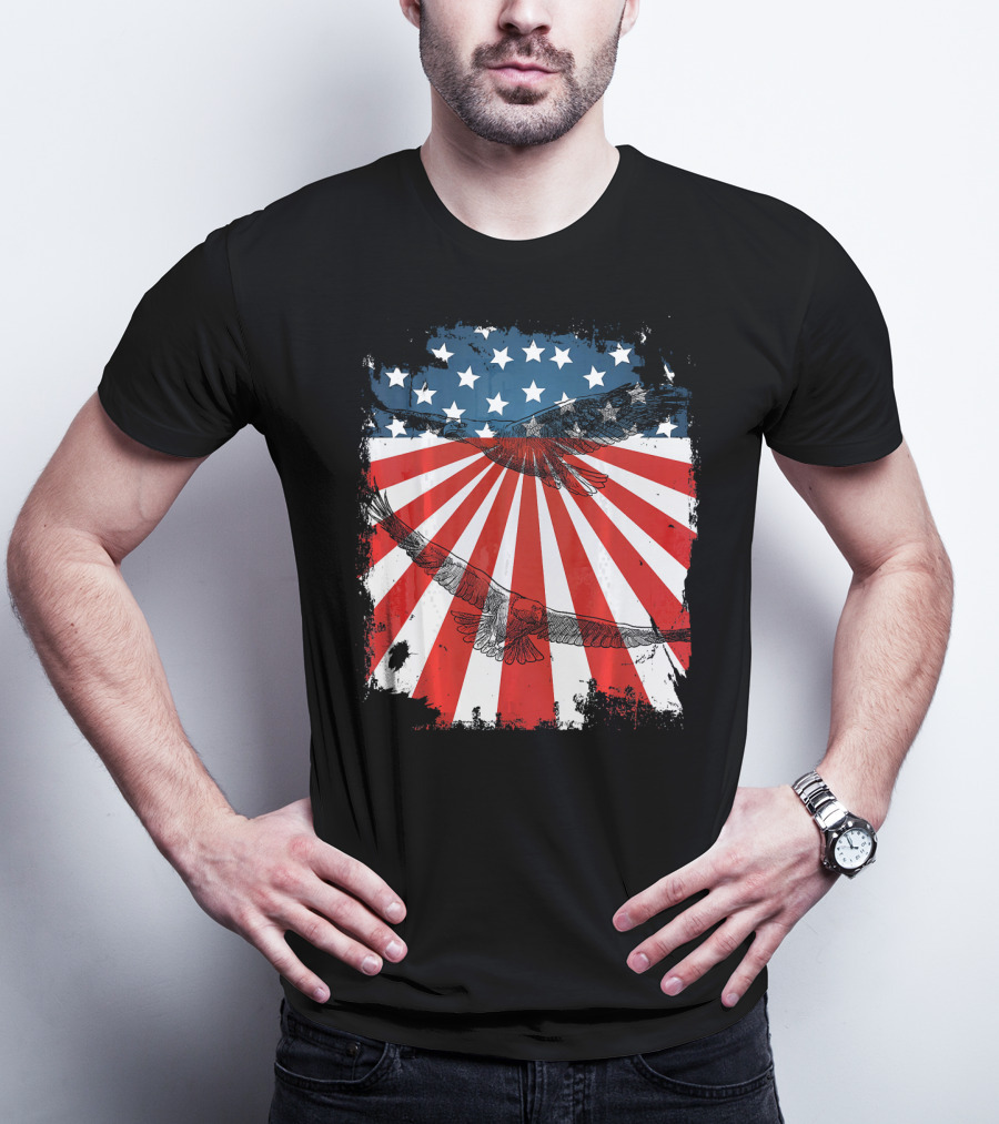 Patriotic Bald Eagle American Flag T-Shirt