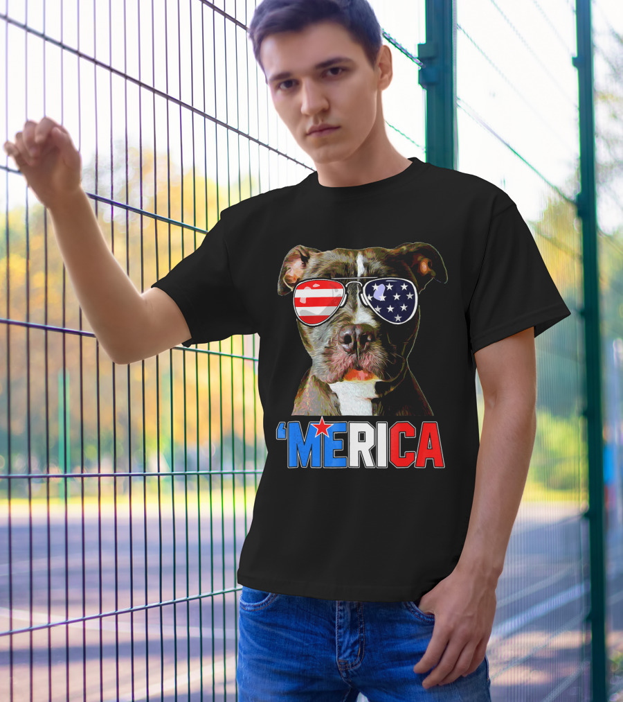Pitbull 'Merica Memorial Day Patriotic USA Sunglasses T-Shirt