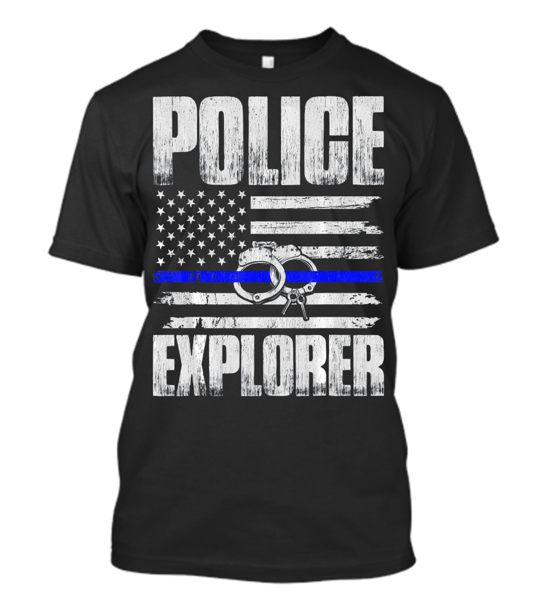 Police Explorer American Flag Handcuffs Thin Blue Line T-Shirt