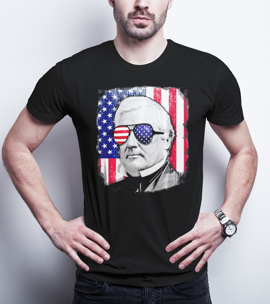 Millard Fillmore Portrait With American Flag Sunglasses And US Flag Background T-Shirt