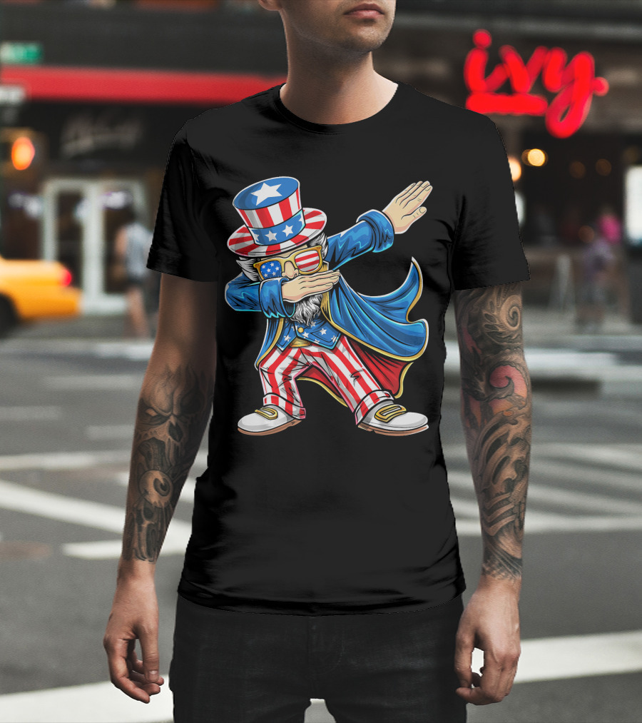 Uncle Sam Dabbing In Patriotic American Flag Suit And Hat T-Shirt
