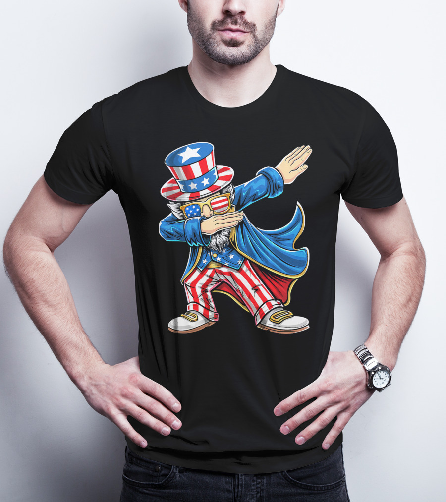 Uncle Sam Dabbing In Patriotic American Flag Suit And Hat T-Shirt