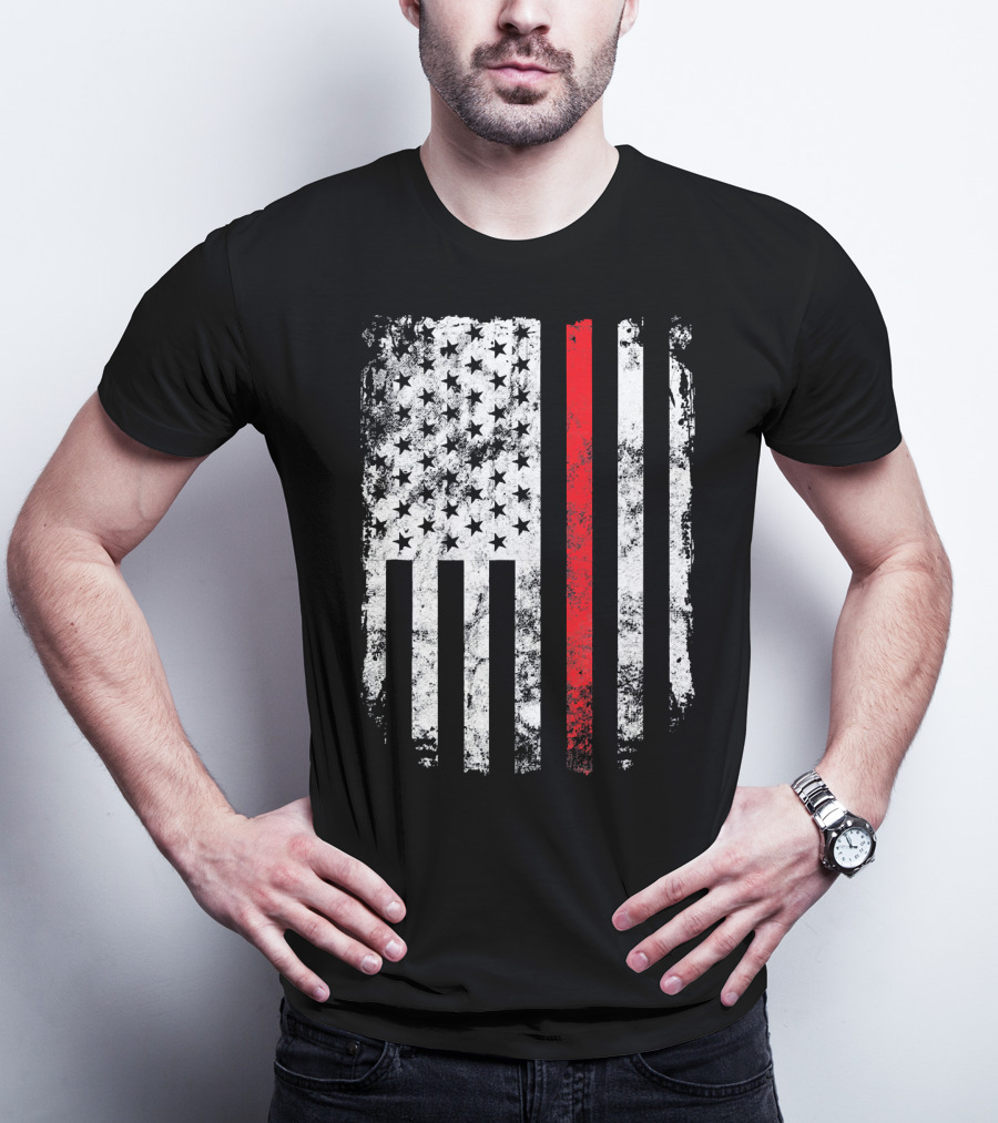 Thin Red Line American Flag Fireman Firefighter T-Shirt